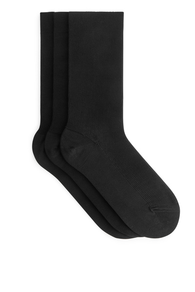 Mercerised Cotton Socks Set of 3 – Black – Women – ARKET SE