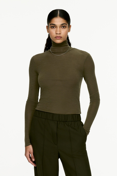 Roll-Neck Wool Top – Khaki Green – Women – ARKET WW