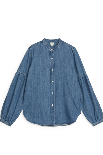 Puff-Sleeve Denim Blouse – Blue – Women – ARKET DK
