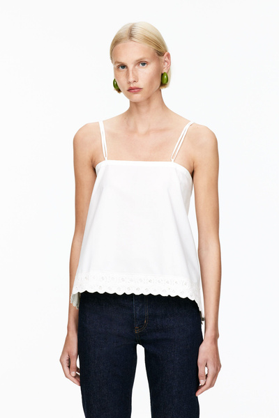 Embroidery-Detail Strap Top – White – Women – ARKET GB