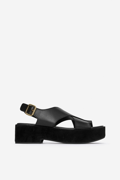 Leather Wedge Sandals – Black – Women – ARKET WW